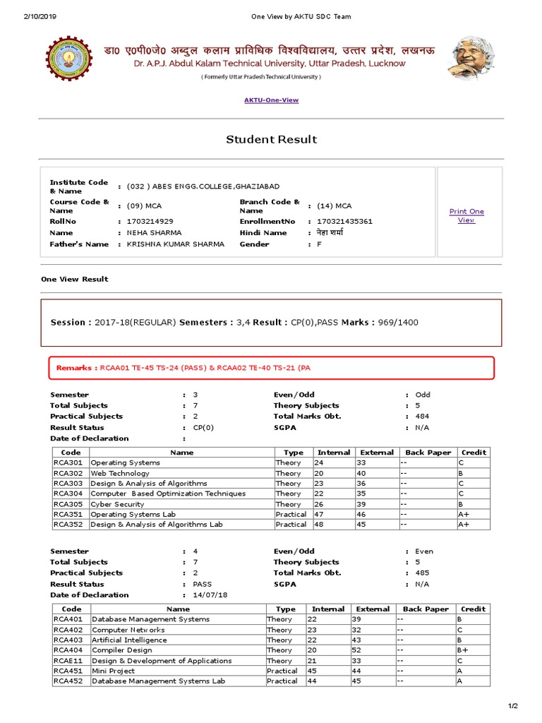 Student Result: Session: 2017-18 (REGULAR) Semesters: 3,4 Result: CP (0 ...