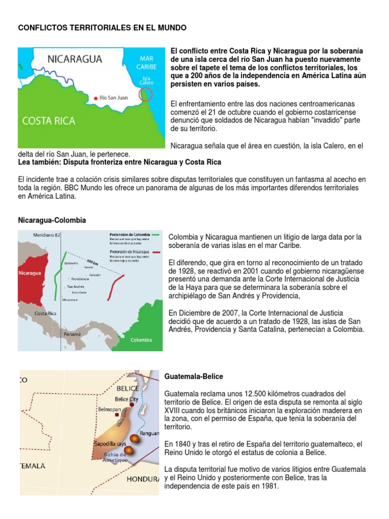 Conflictos Territoriales en El Mundo | PDF | Nicaragua | Belice