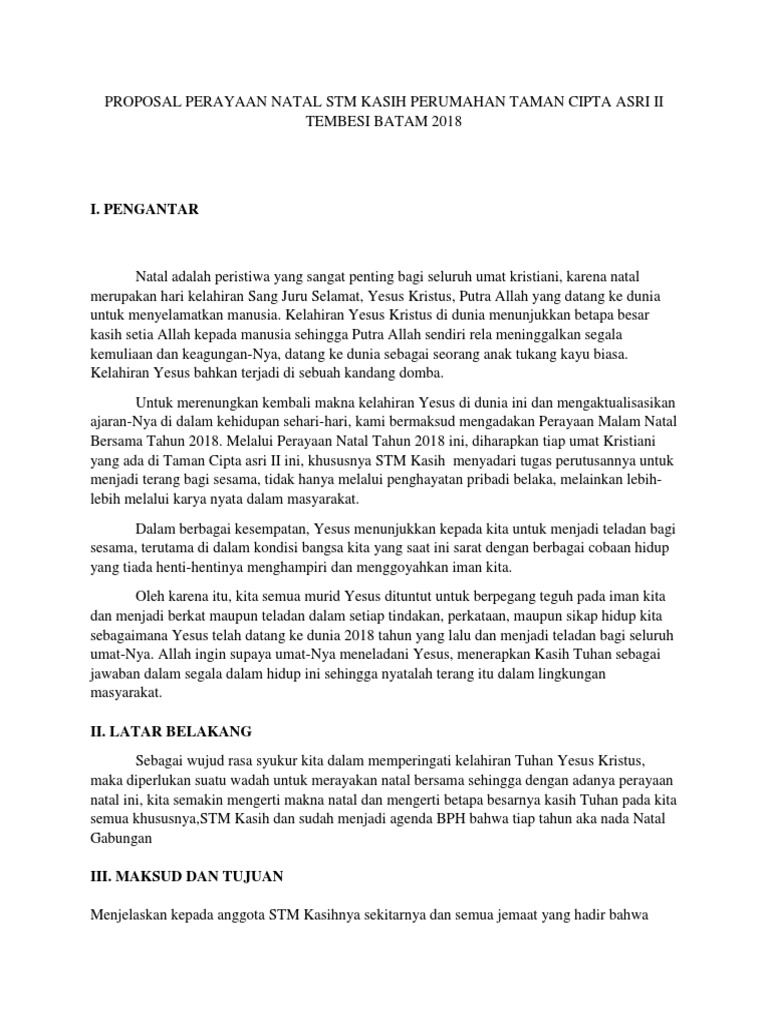 Contoh Proposal Jadi Perayaan Natal Stm. 2018 | PDF