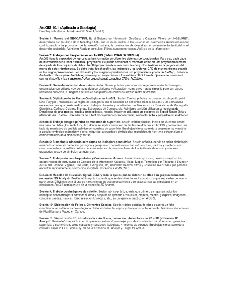Silabo de ArcGIS y Geosoft Target Aplicado A Geologia | PDF | Sistema ...