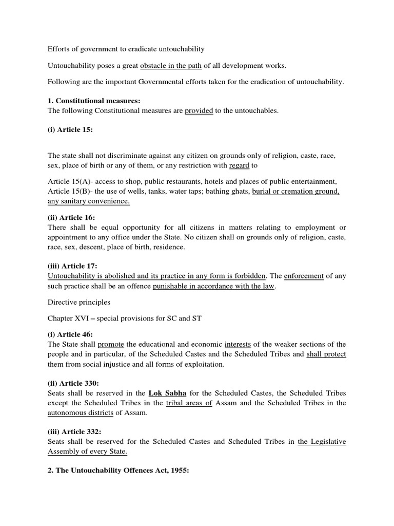 Efforts of Government To Eradicate Untouchability | PDF | Dalit ...