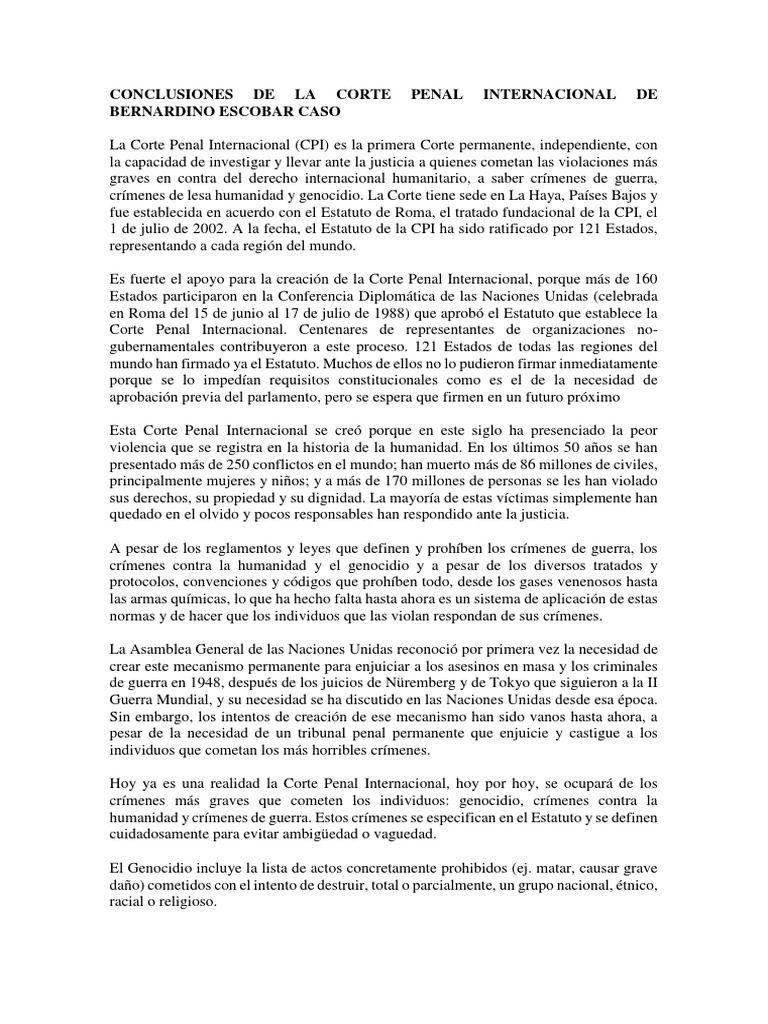 Conclusiones de La Corte Penal Internacional | PDF | Corte Criminal ...