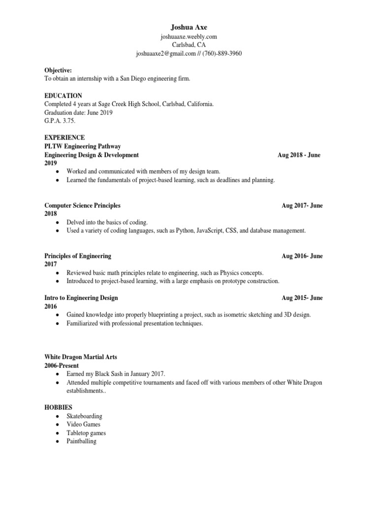 Engineering Internship Resume: Joshua Axe | PDF | Business | Art