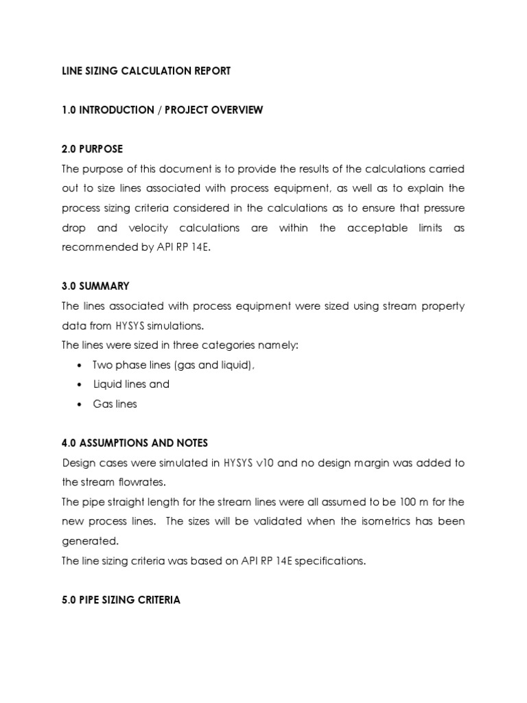 Line Sizing Report | PDF | Pump | Fluid Dynamics