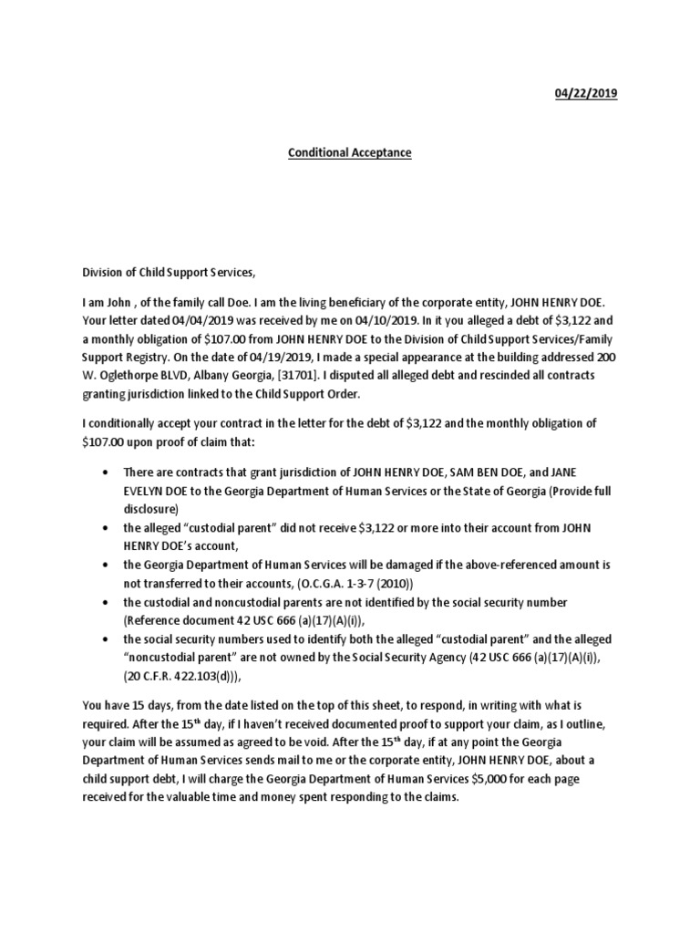 Conditional Acceptance Redacted | PDF | Child Support | Law And Economics