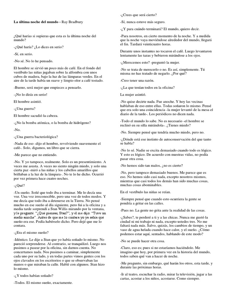 La Última Noche Del Mundo - Ray Bradbury | PDF | café | Ocio