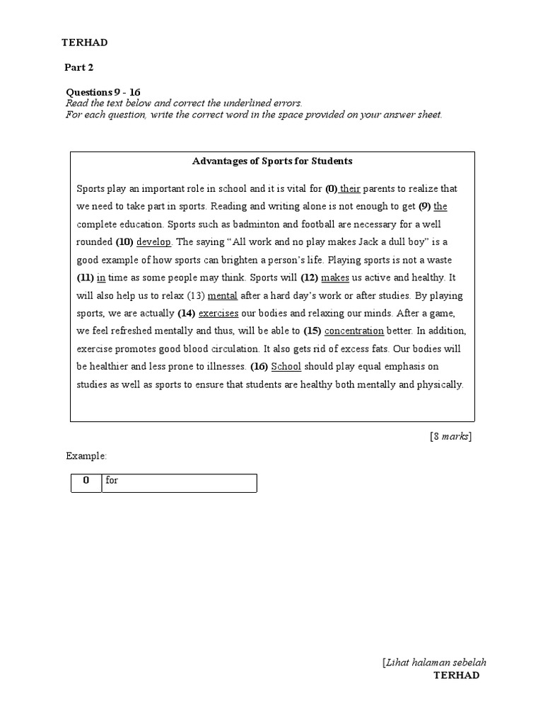 Read The Text Below and Correct The Underlined Errors. For Each ...