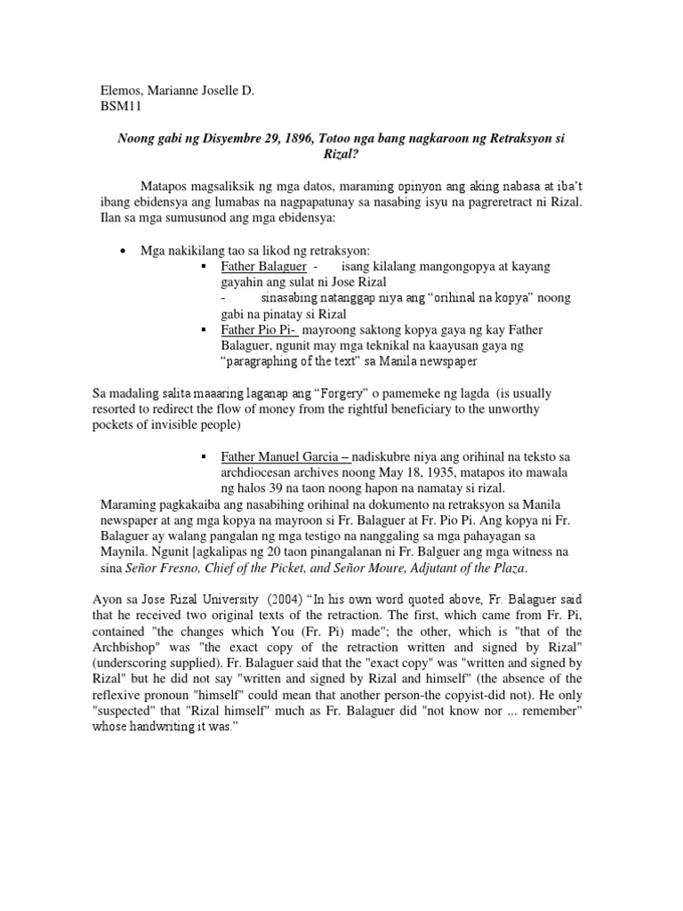 Retraksyon Ni Rizal | PDF | Philippines