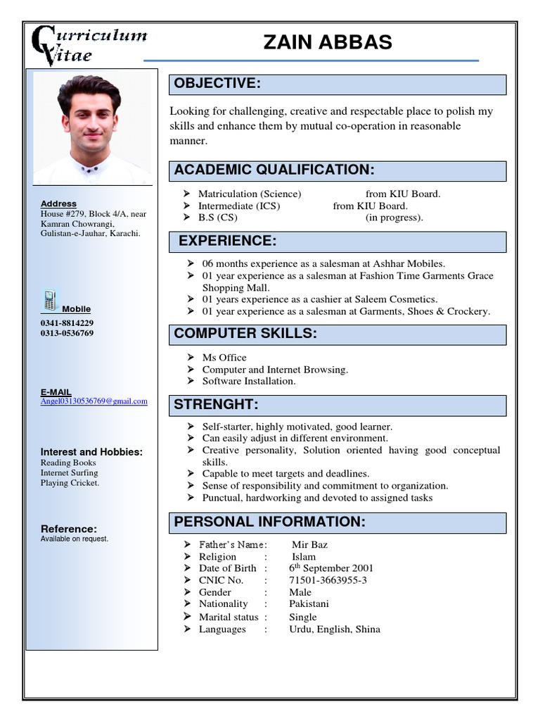 Zain CV | PDF | Behavior Modification | Computing
