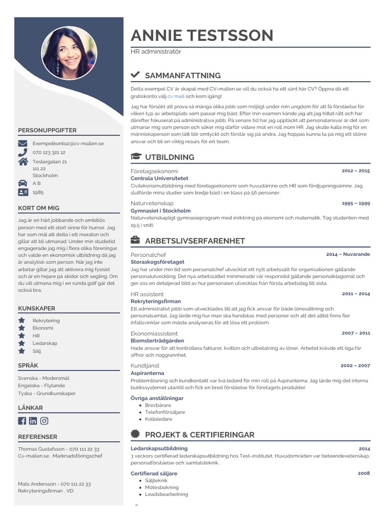 Annie Testsson CV Snoflinga | PDF