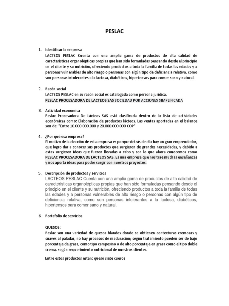 Productos Lácteos de Peslac | PDF | Yogur | Queso