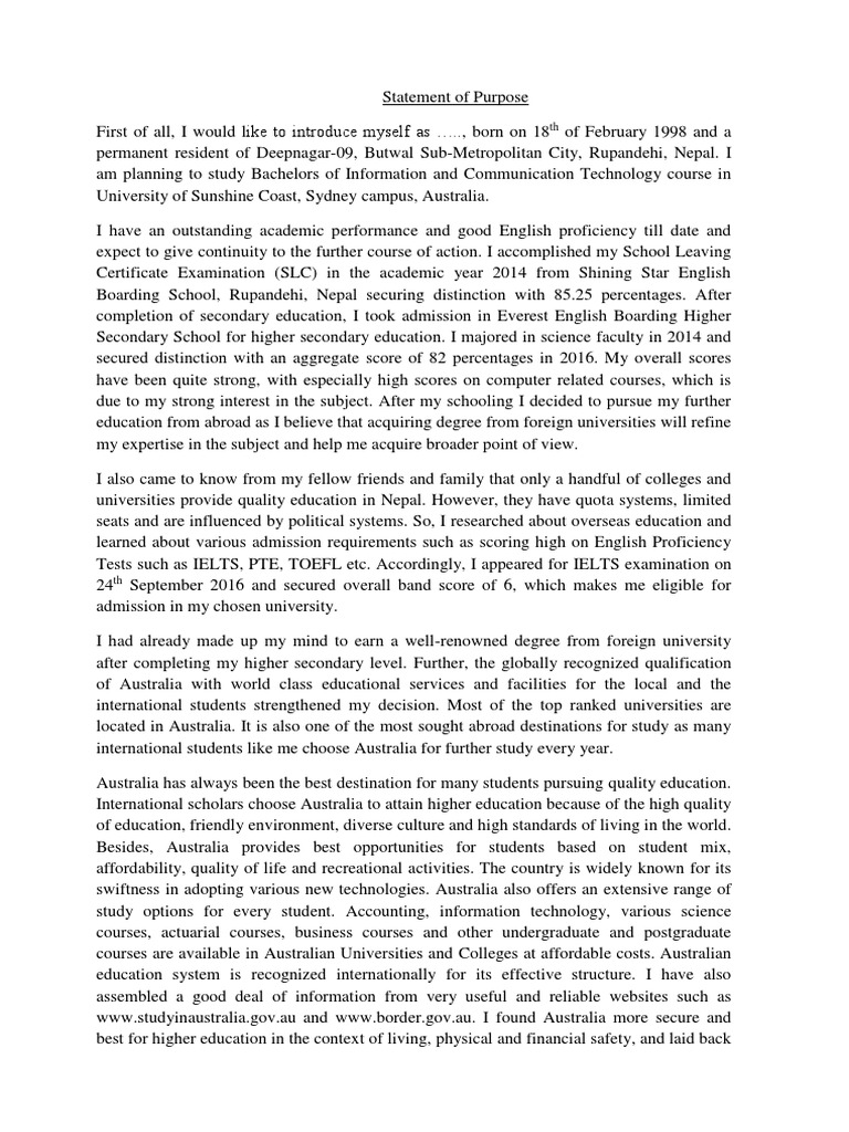 Sample Sop Information Technology IT | PDF | Programmer | International ...