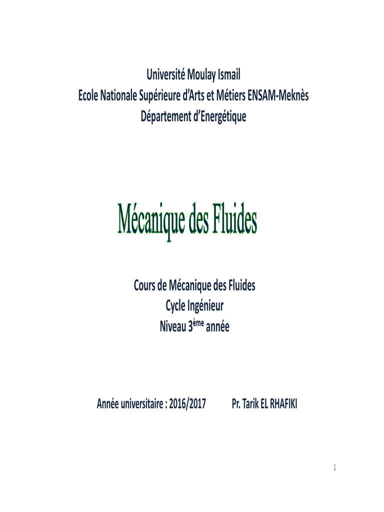 Cours Mecanique Des Fluides Ensam | PDF | Pression | Fluide