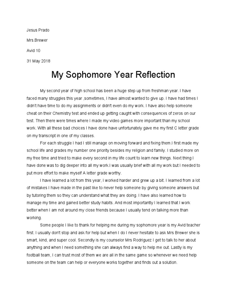 My Sophomore Year Reflection | PDF