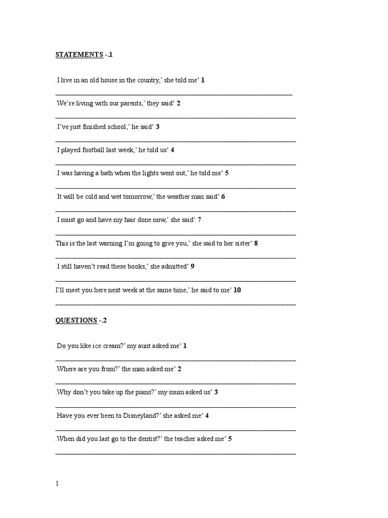 Reported Speech Practice | PDF | Leisure