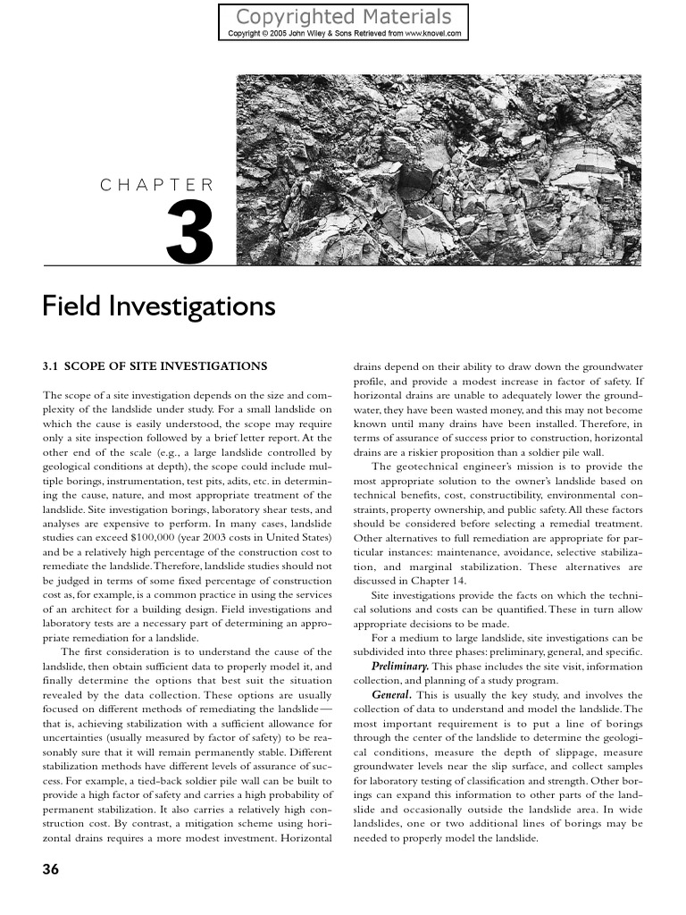 Field Investigations: 3.1 Scope of Site Investigations | PDF ...