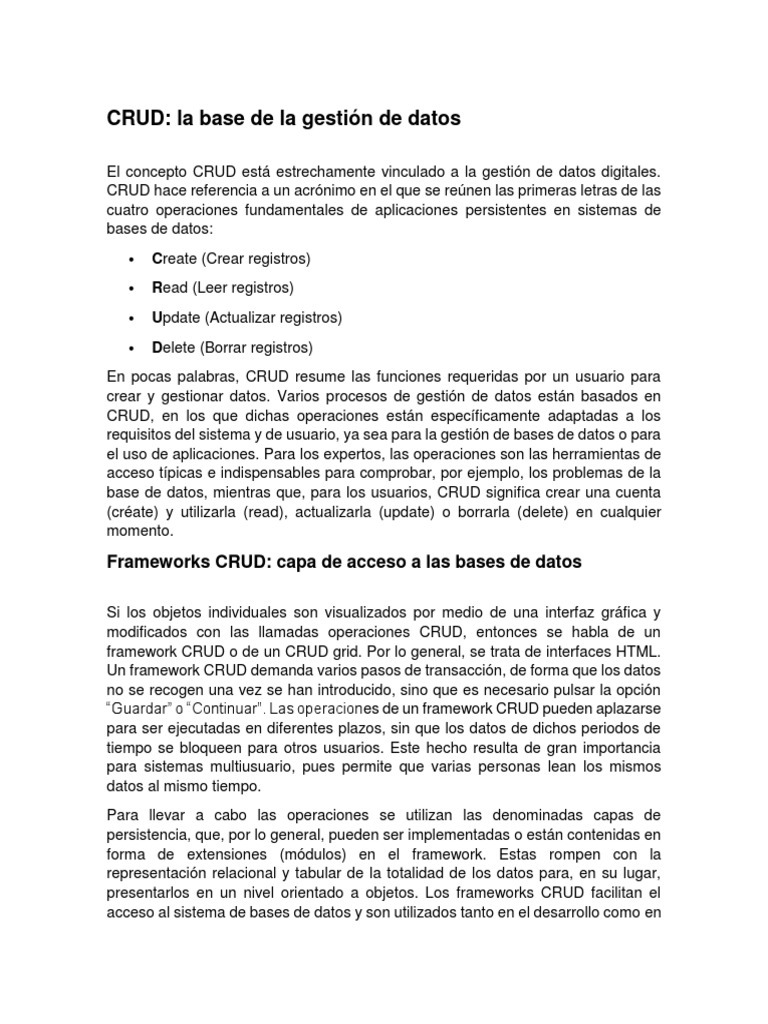 Gestión de datos mediante operaciones CRUD: creación, lectura ...