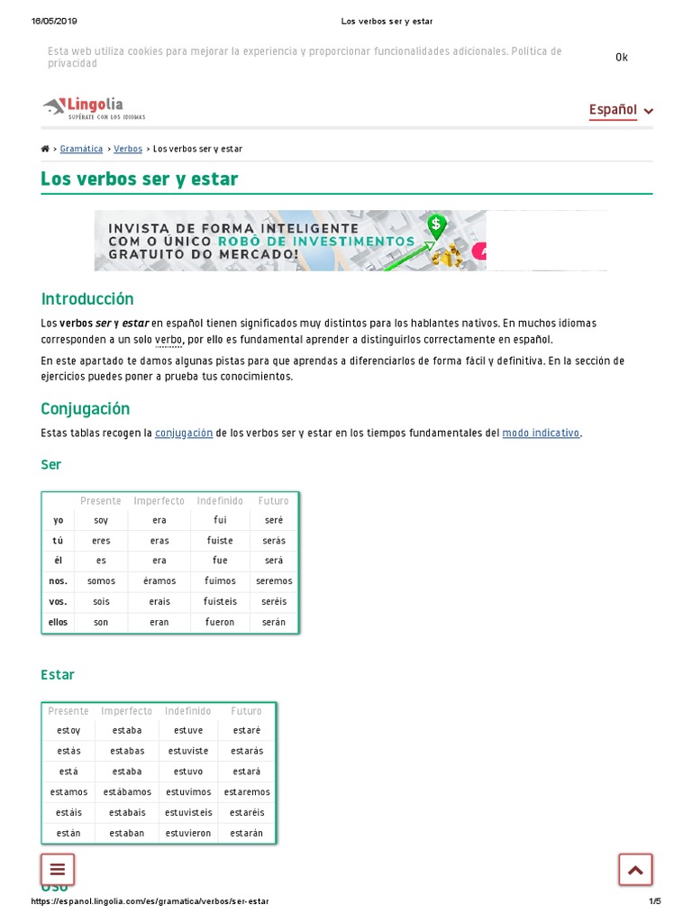 Los Verbos Ser y Estar | PDF | Lengua española | Verbo
