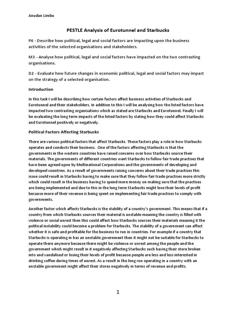 PESTLE Analysis of Euro Tunnel and Starbucks Final Version | PDF ...