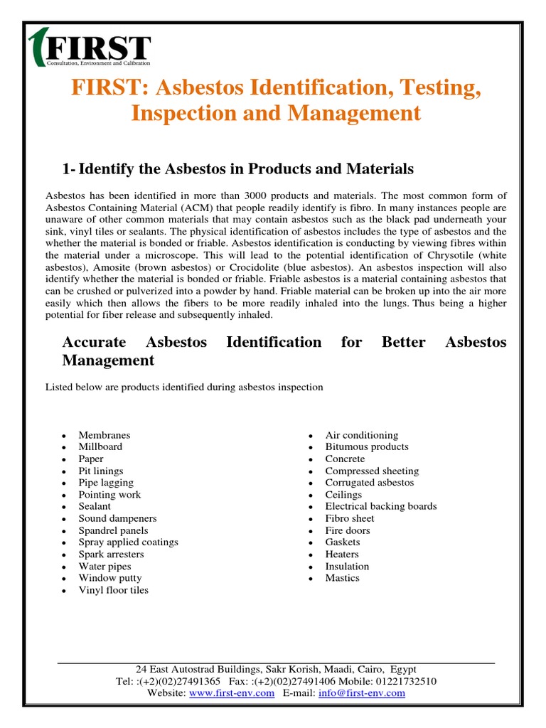 FIRST: Asbestos Identification, Testing, Inspection and Management ...