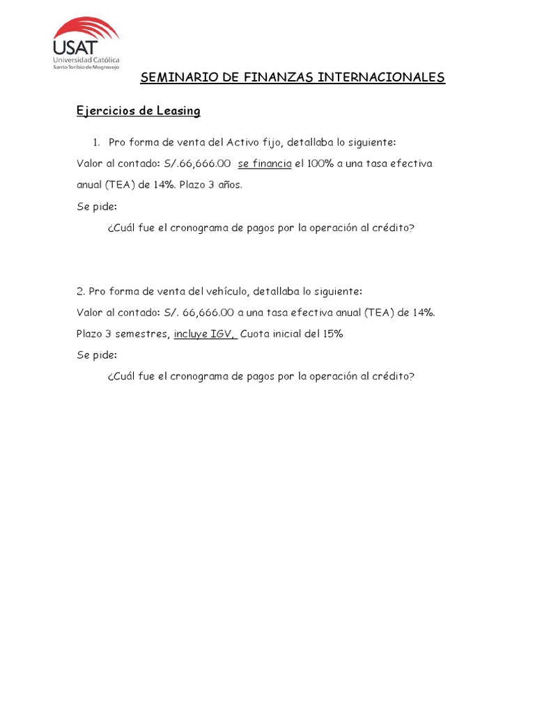 Semana 9 Ejercicio 02 Leasing | PDF