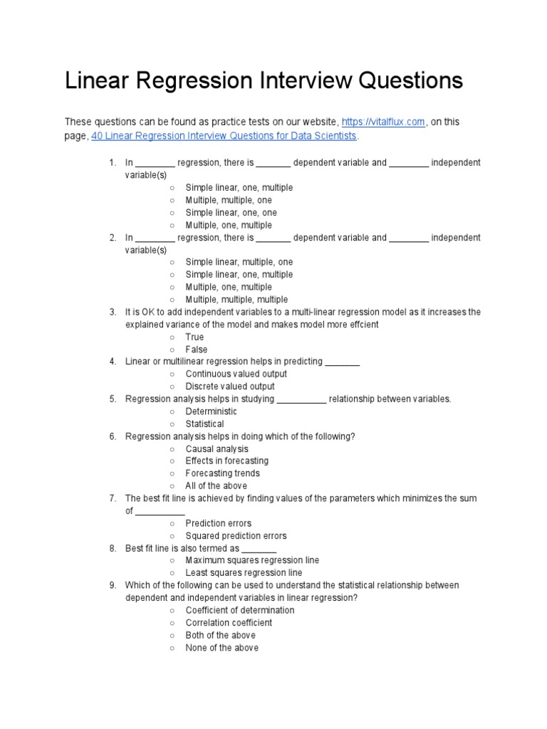 Linear Regression Interview Questions | PDF | Regression Analysis | Research Methods