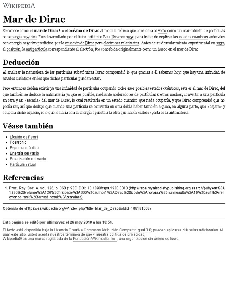 Mar de Dirac - Wikipedia, La Enciclopedia Libre | PDF | Ciencia y ...