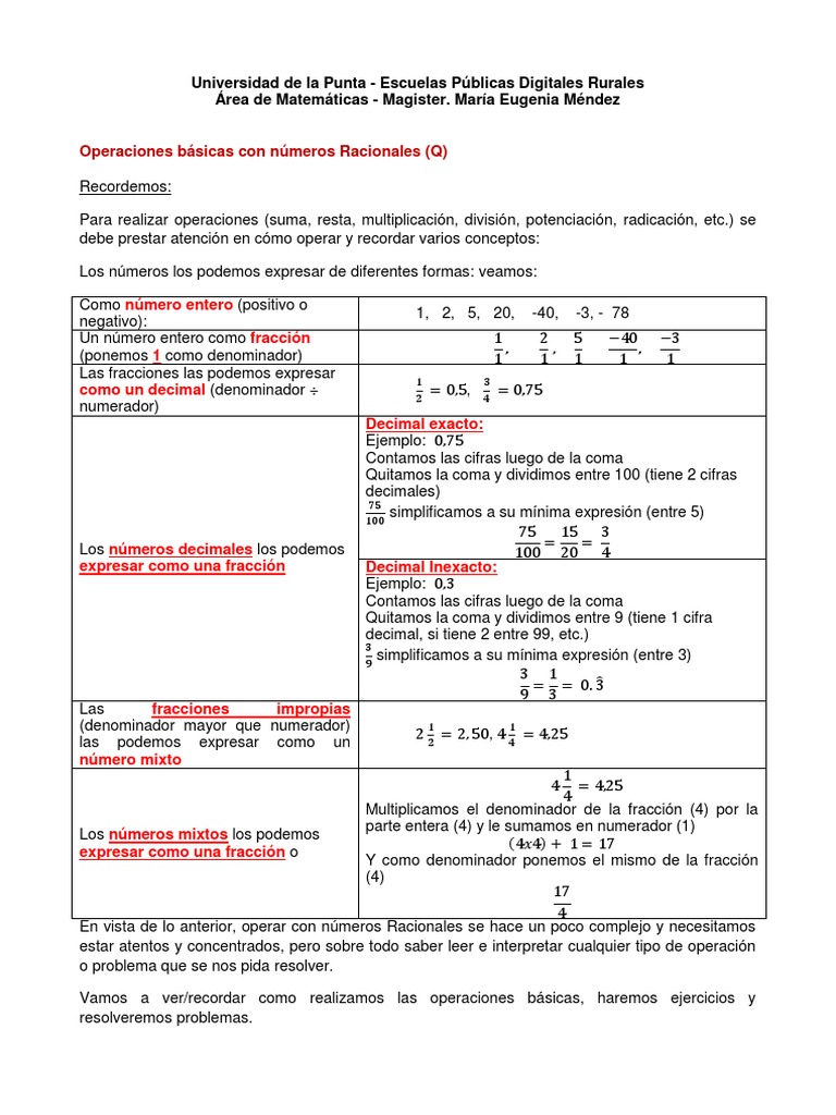 Tema 2 - Operaciones Con Numeros Racionales | PDF | Fracción ...