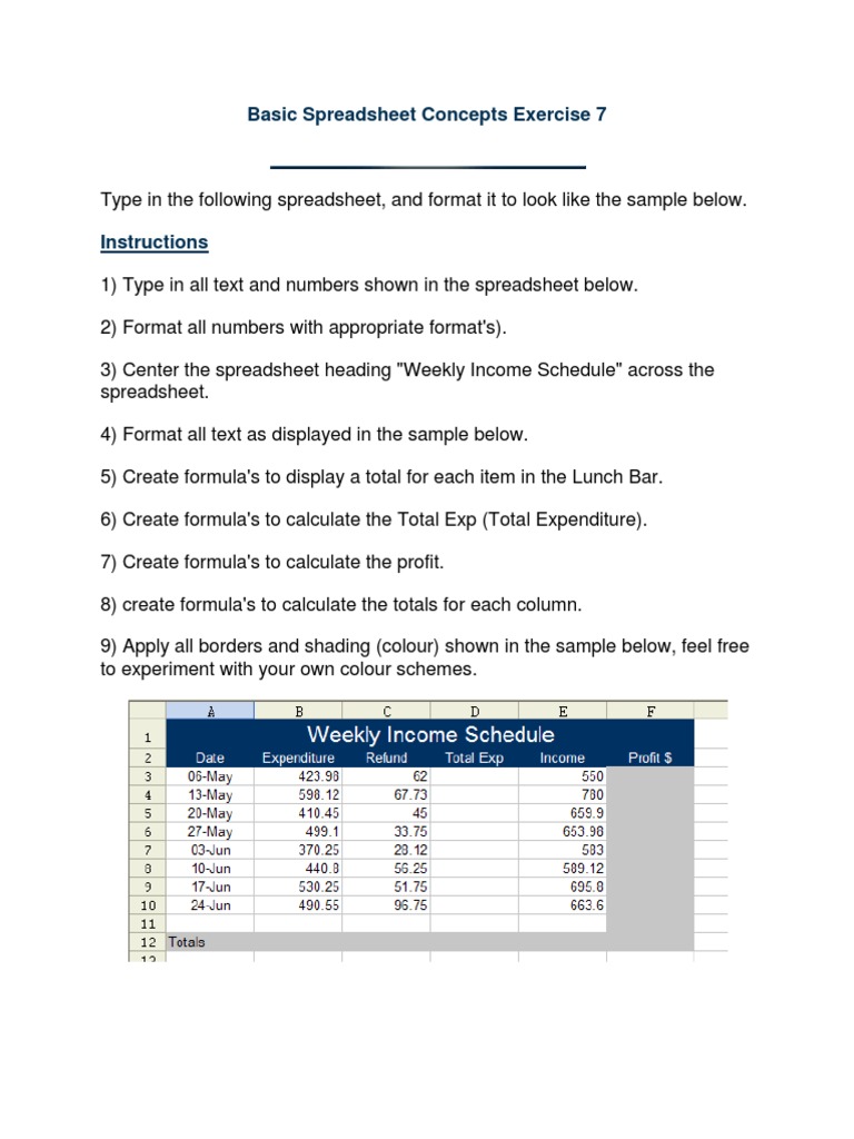 Basic Spreadsheet Concepts Exercise 7 | PDF