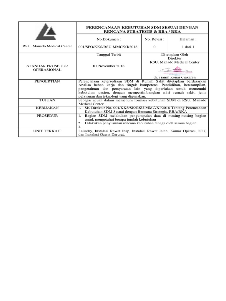 001-Spo-Perencanaan Kebutuhan SDM Sesuai Rencana Strategis, Rba, Rka | PDF