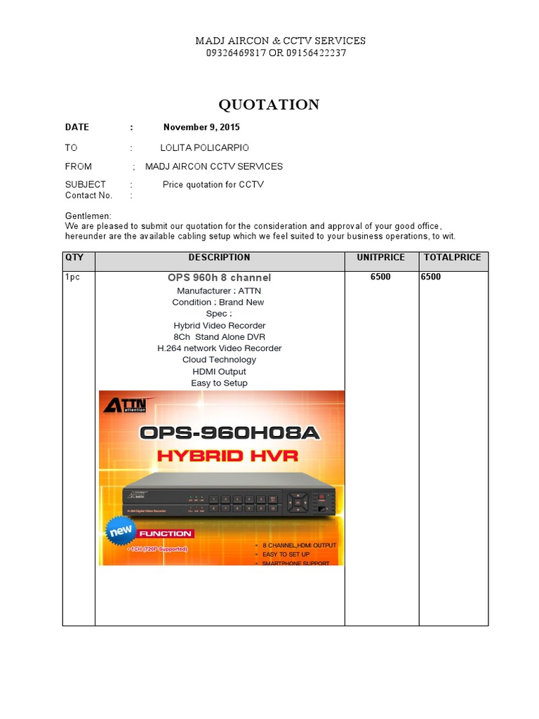 Quotation: Madj Aircon & CCTV Services 09326469817 OR 09156422237 | PDF | Business