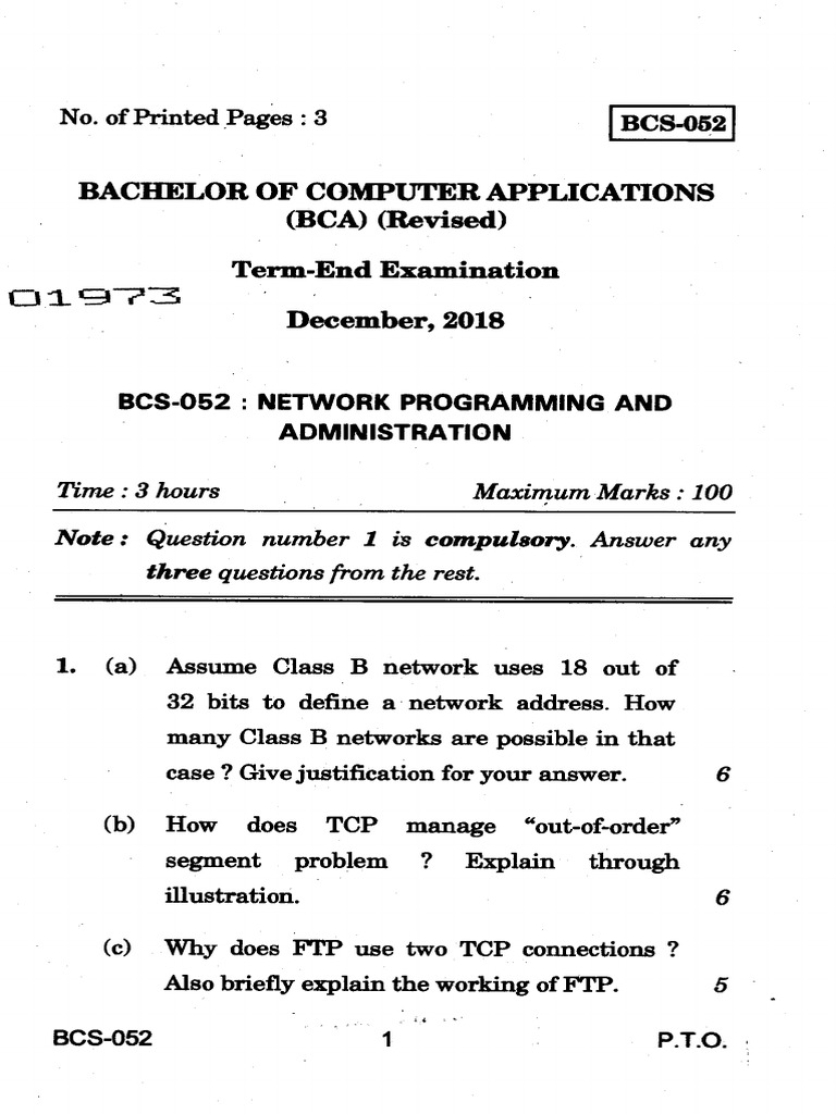 BCS 052 | PDF | Internet Protocol Suite | Computer Network