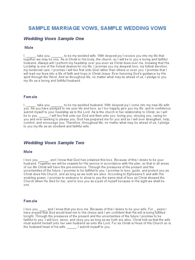 Sample Marriage Vows, Sample Wedding Vows | PDF | Theology | Religious ...