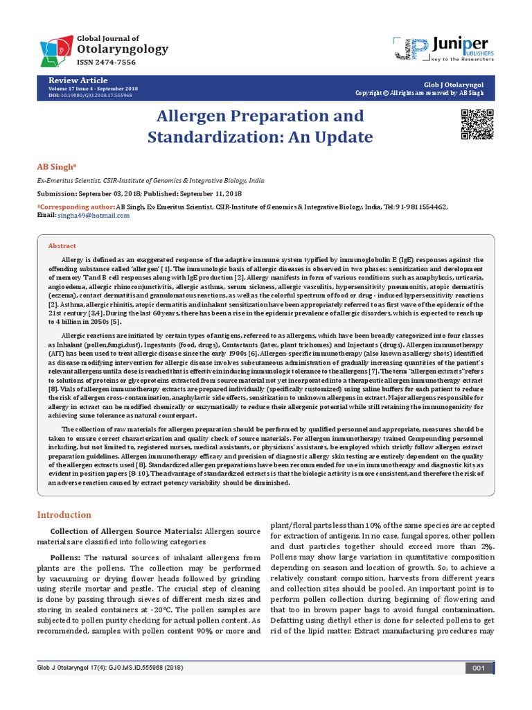 Allergen Preparation and Standardization An Updat | PDF | Allergen ...