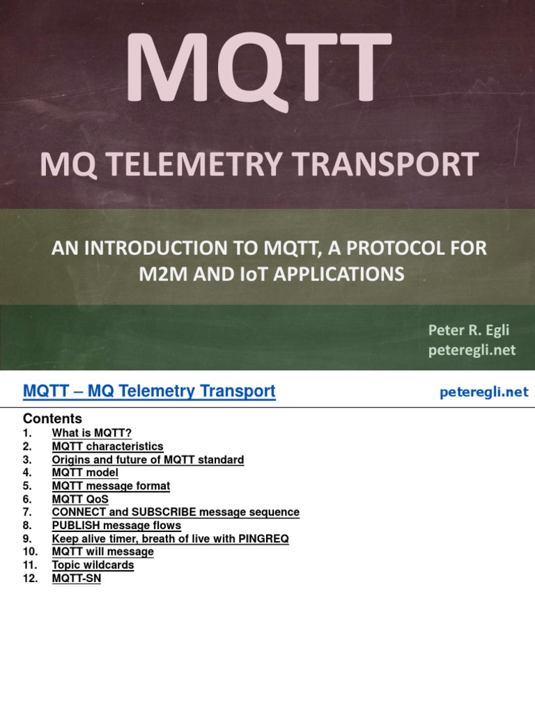 MQ Telemetry Transport: An Introduction To MQTT, A Protocol For M2M and ...