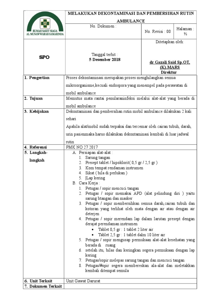 Sop Dekontaminasi Ambulance | PDF