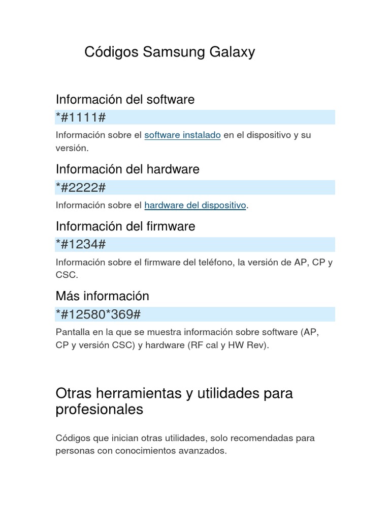 Códigos Secretos para Samsung Galaxy | PDF | Teléfonos móviles | Módulo ...