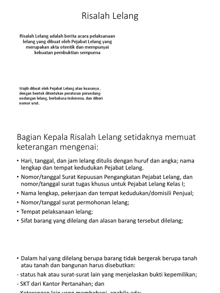 Risalah Lelang, Fungsi, Dan Persiapan Lelang | PDF