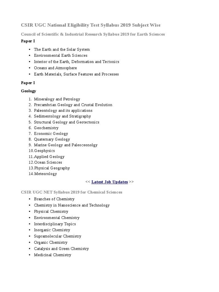 CSIR UGC NET Syllabus 2019 Subject Wise | PDF | Physics | Geology