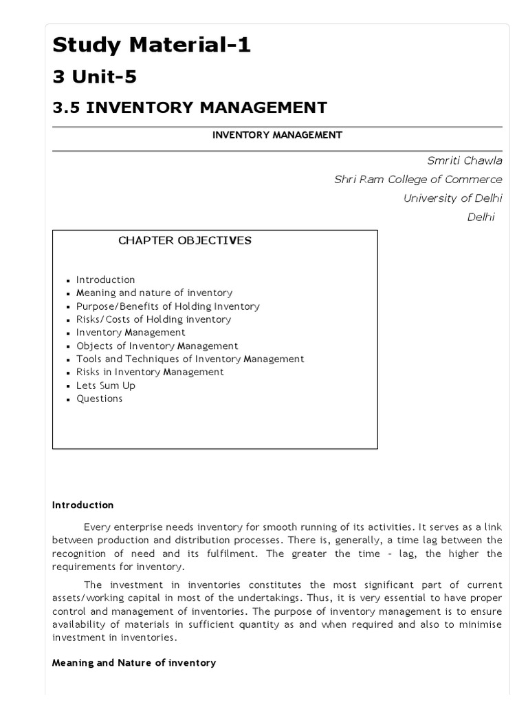 Study Material Inventory-1 | PDF | Inventory | Cost