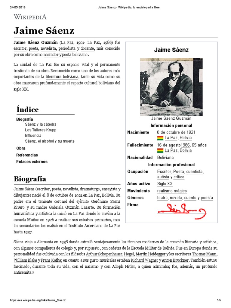 Jaime Sáenz - Wikipedia, La Enciclopedia Libre | PDF | Poesía
