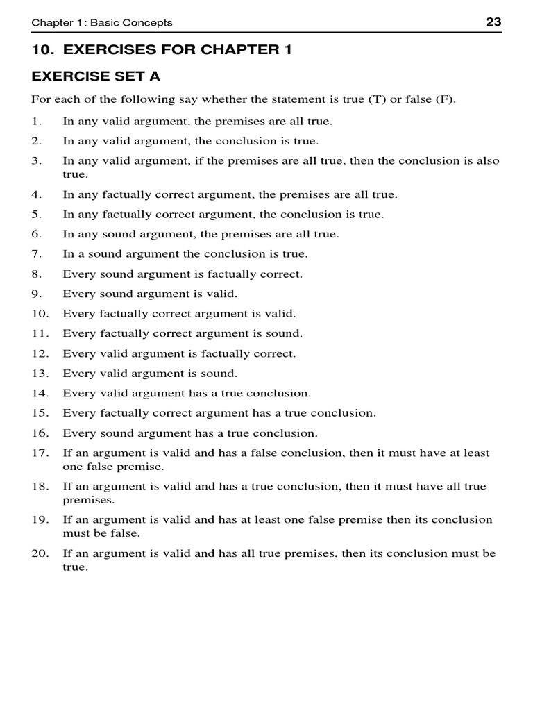 Exercises For Chapter 1: Exercise Set A | PDF | Logical Consequence | Argument