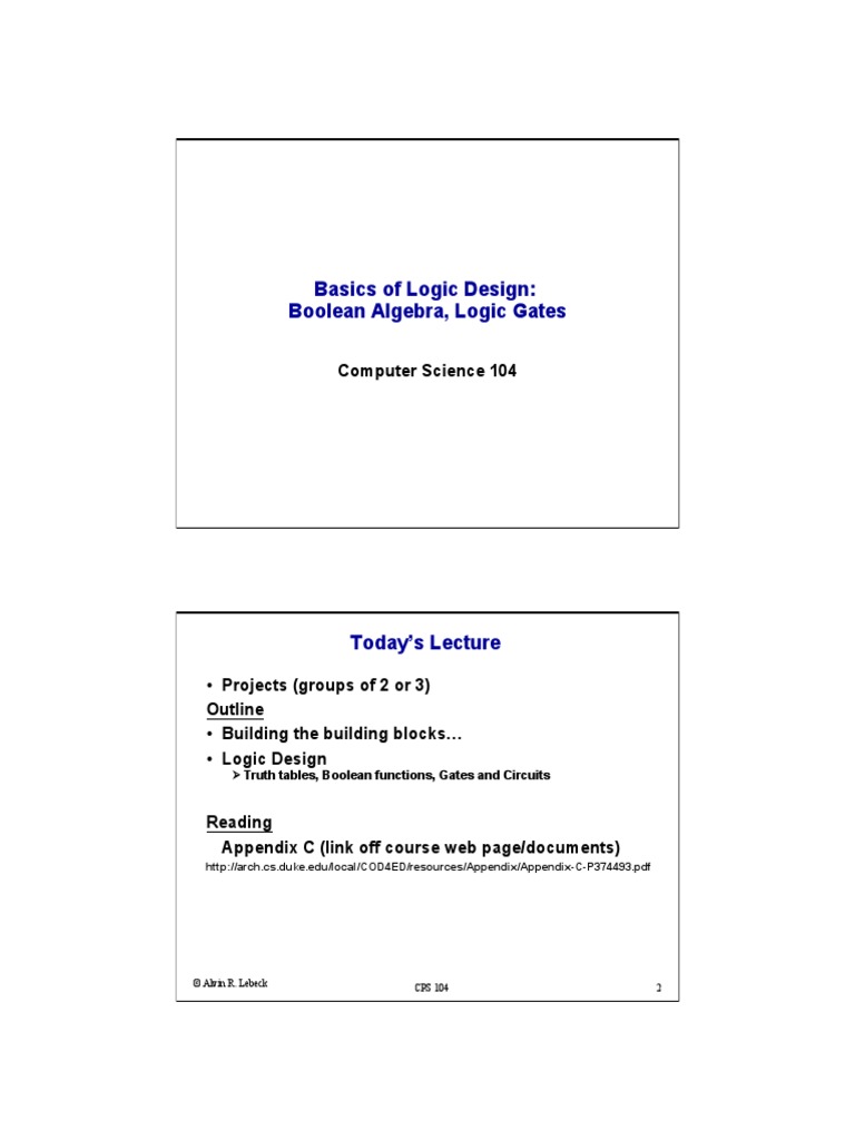 Basics of Logic Design: Boolean Algebra, Logic Gates: Computer Science ...