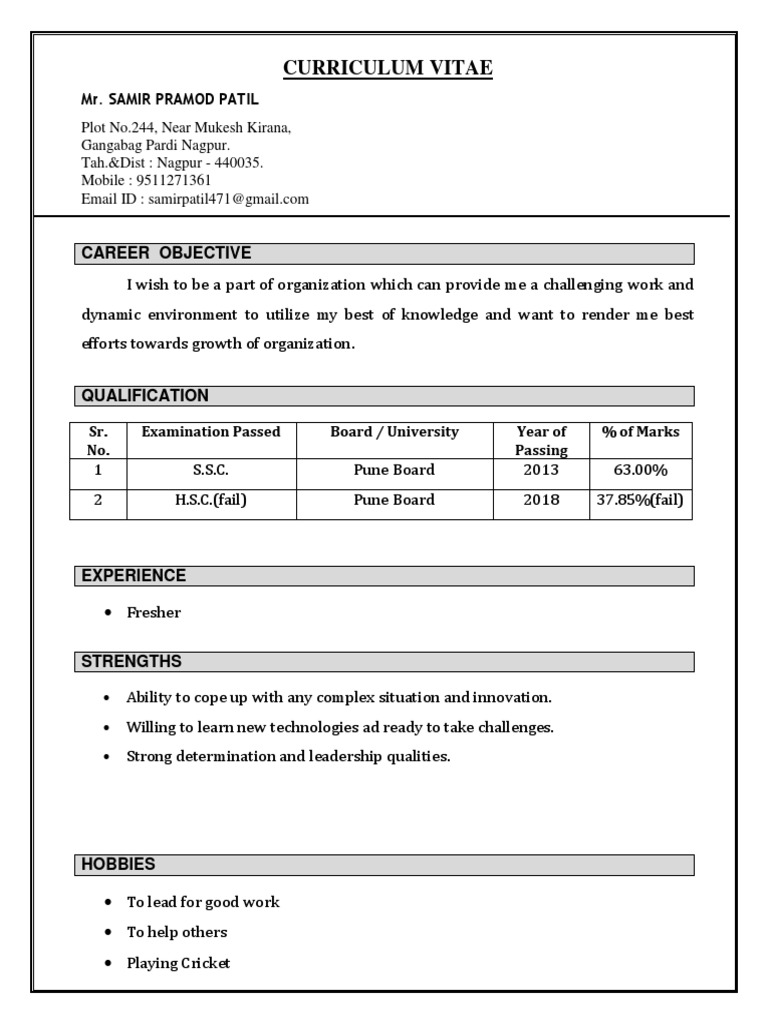 Curriculum Vitae: Career Objective | PDF