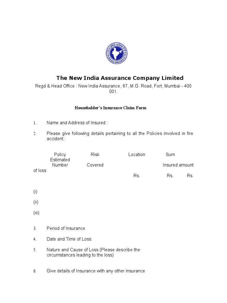 The New India Assurance Company Limited: Householder's Insurance Claim ...