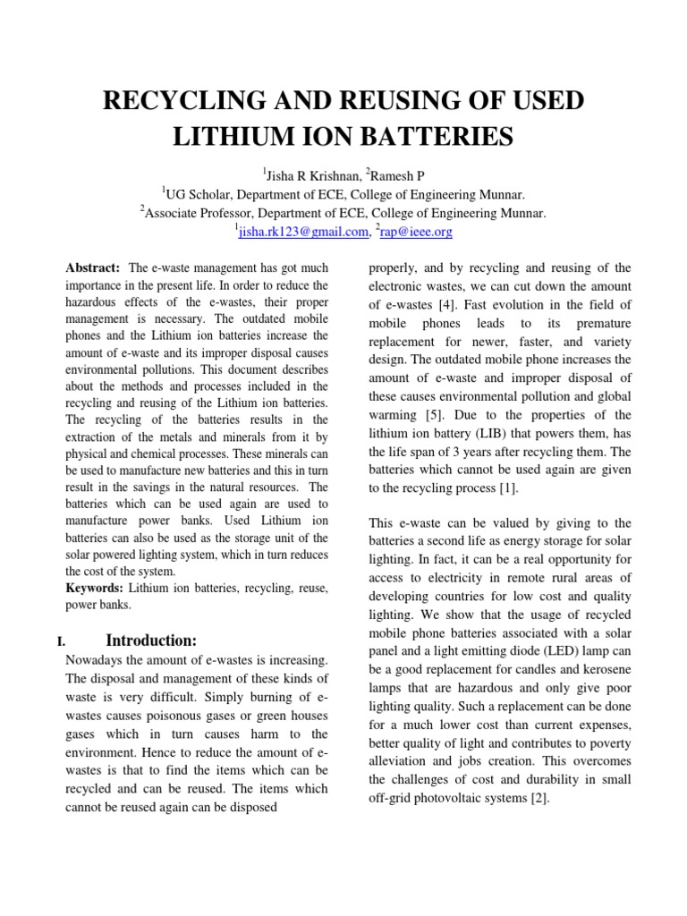 Battery Recycling and Reusing (Li Ion) | PDF | Electronic Waste ...