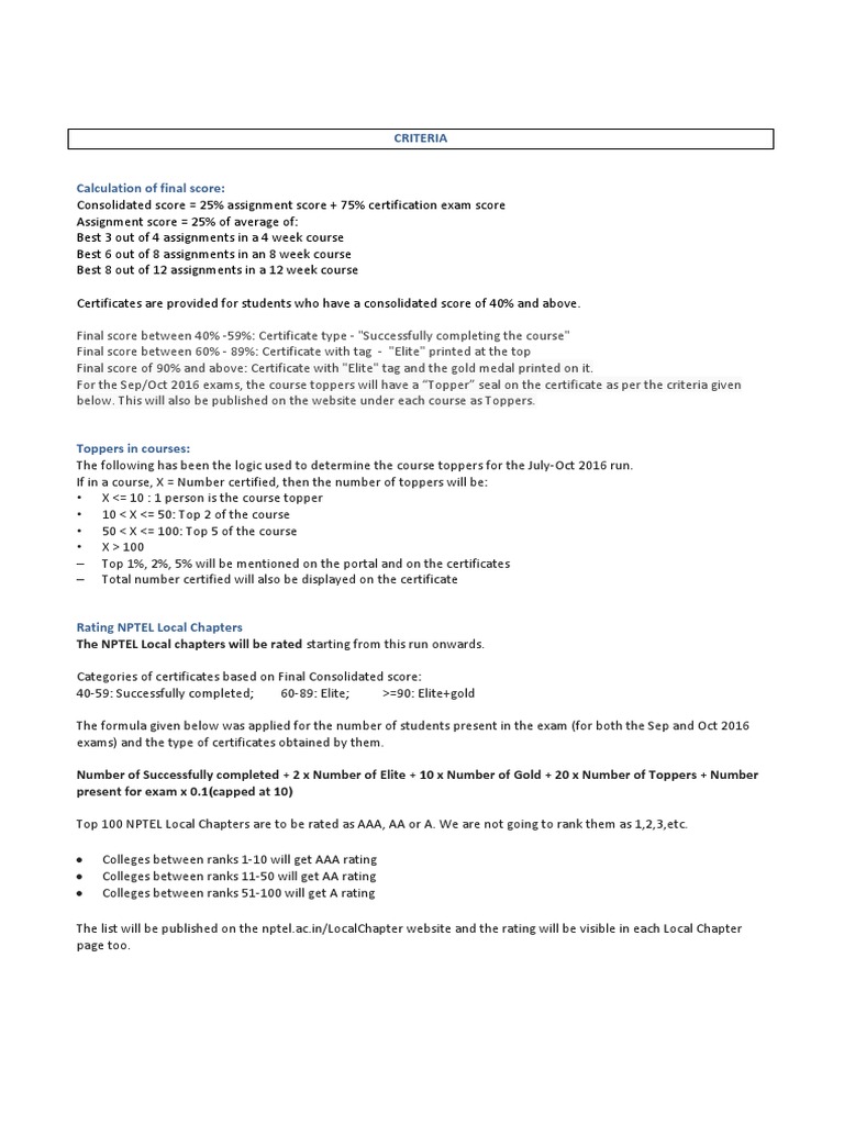 NPTEL Rating and Calculation | PDF | Mentorship | Learning