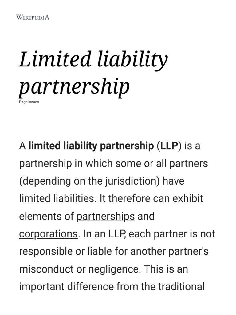 Limited Liability Partnership - Wikipedia PDF | PDF | Limited Liability ...
