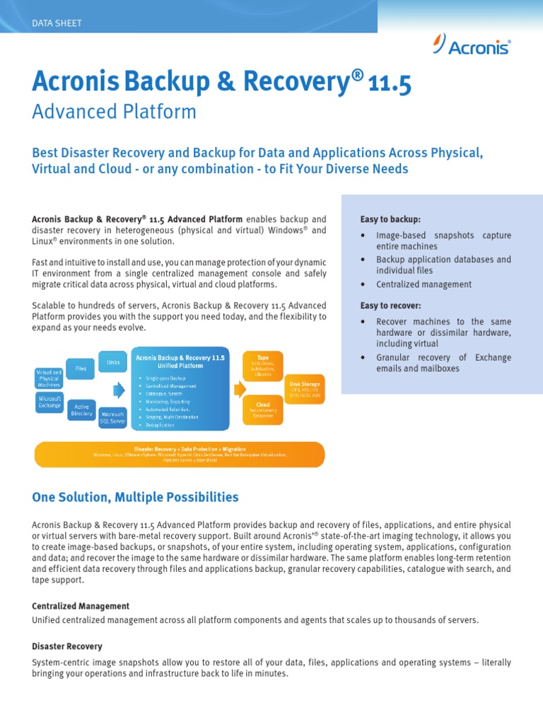 Acronis Backup & Recovery 11.5: Advanced Platform | PDF | Hyper V | Backup