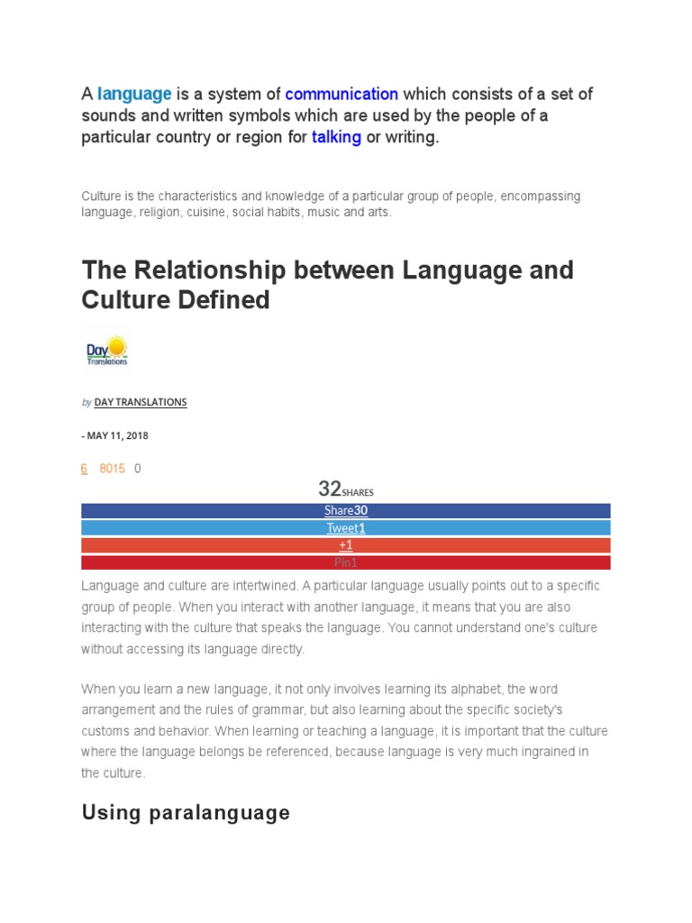 The Relationship Between Language and Culture Defined | PDF ...